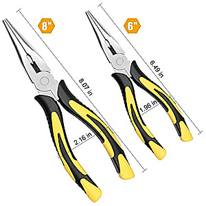 ZUZUAN Premium VISE-GRIP Long Needle Nose Pliers- 8” & 6’’, Paper Clamp Precision, High Carbon Steel, Soft Grip with Wire Cutter, Long Nose Cutting Pliers for Home, Fishing, Jewelry, Crafts,2pcs