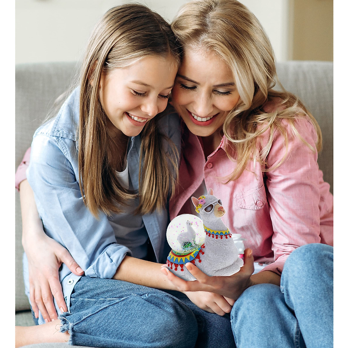 CoTa Global Llama Snow Globe Decor - Elegant Pink Sparkle Glitter Inside The Snow Globe Figure, Animal Figurines for Kids and Adults, Collectible Snow Globes Ornament for Birthday, Christmas - 45 mm