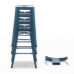 Aklaus Metal Bar Stools Set of 4 Barstools Counter Height Bar Stools with Back Industrial Bar Stools Indoor Outdoor Kitchen Dining Chairs Modern Bar Chairs Distressed Navy Blue 24inch Stools