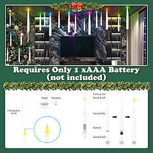 Color Changing Floating Candles with Magic Wand Remote, Christmas Decorations Magical Hanging Candles, 12Pcs Flameless Taper Candle with Multi-Color Battery Operated Window Candles for Christmas Decor