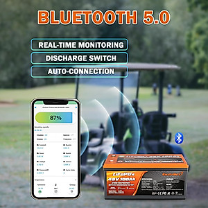 Enjoybot 48V 100Ah LiFePO4 Lithium Battery, Built-in 100A BMS and Bluetooth, Low Temperature Cut-Off Function and Peak Current 500A Perfect for Golf Cart Solar Off-Grid RV Camper, Home Energy Storage