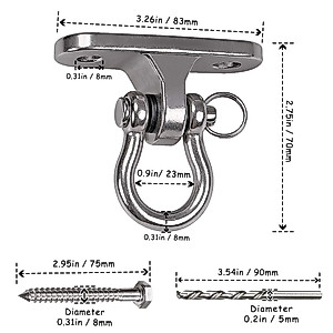 GW Gwongvvei IOH 2 Pcs Heavy Duty Swing Hangers with 4 Screws Stainless Steel 304 Antirust, 2000lb Capacity 180° Swing, Playground Porch Yoga Seat Trapeze Wooden Sets Indoor Outdoor