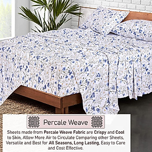 RUVANTI 100% Cotton Sheets - Crispy Cooling Percale Sheets for Full Size Bed, Breathable & Durable Full Sheet Set, 16 Inches Deep Pocket Bed Sheets, Sweet Pea, 4 Pieces