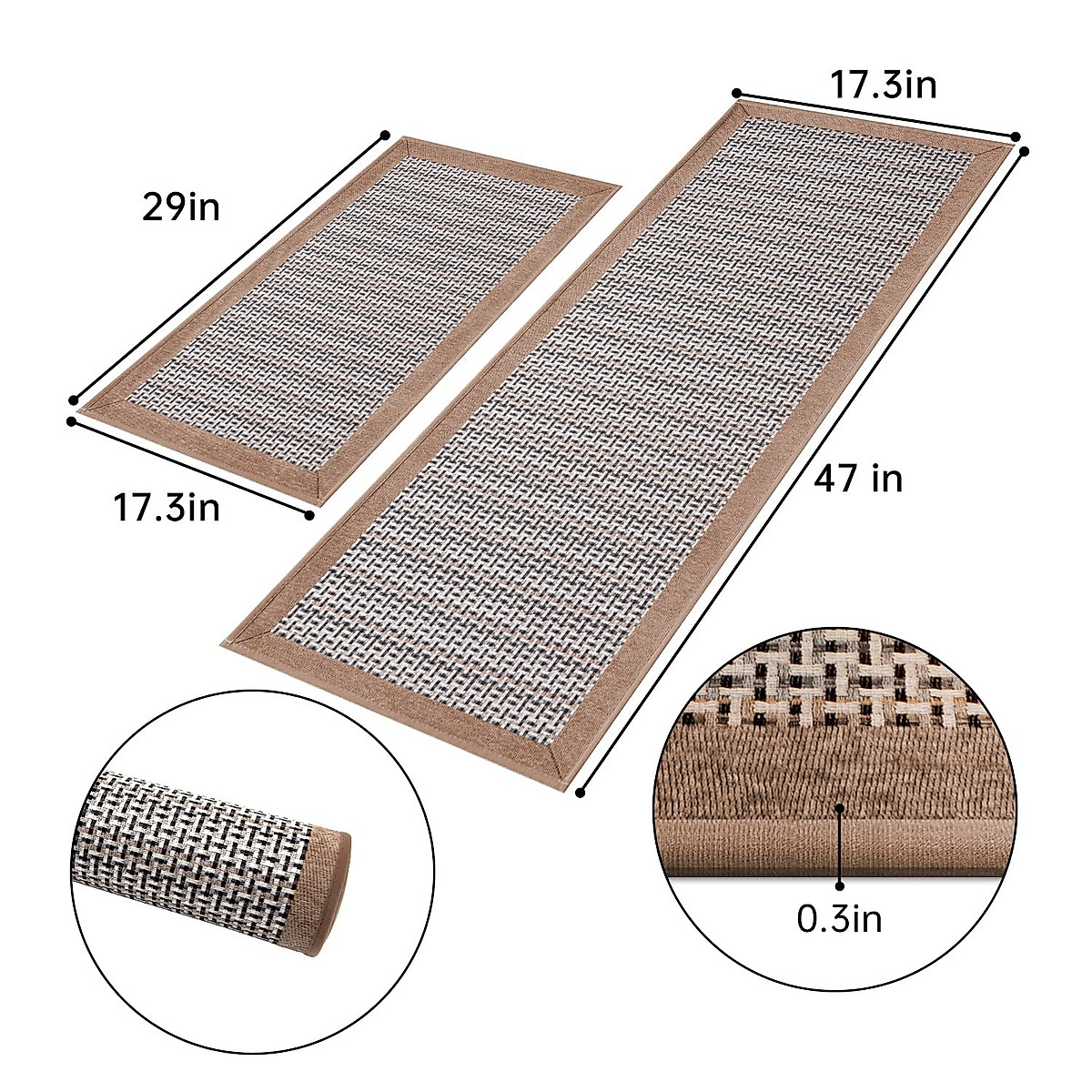 Luriseminger 2PC Kitchen Rugs Non-Skid Washable Farmhouse Standing Mat Absorbent Runner Rugs for Floor in Front of Sink,Hallway, Laundry Room，17.3"x 47"+17.3"x 29"(Black)