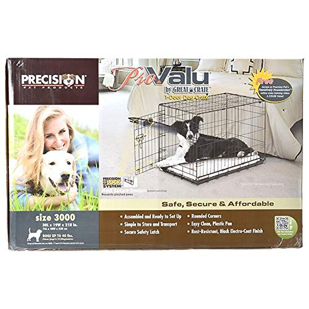 Precision Pet Products Two Door Provalue Wire Dog Crate, 30 Inch, For Pets 30-50 lbs, With 5-Point Locking System