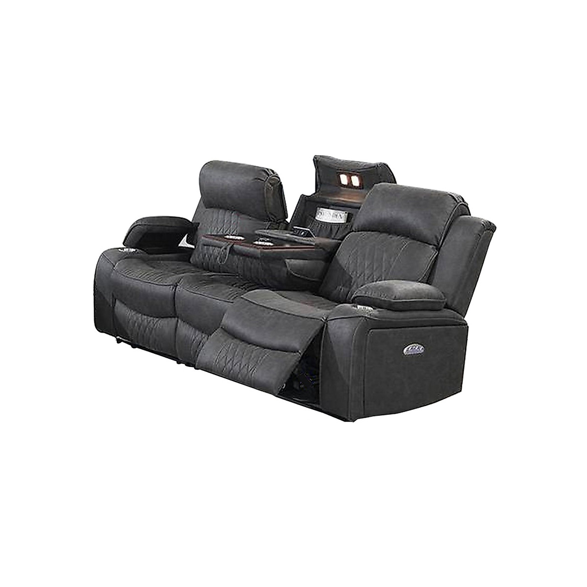 Benjara Seda 80 Inch Power Reclining Sofa, USB Port, Vegan Faux Leather, Charcoal Gray