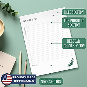 Simplified To Do List Notepad 8.5" x 11" - Made in USA - Easily Organize Your Daily Tasks And Boost Productivity - The Perfect Undated Planner Notebook w Checklist For Women