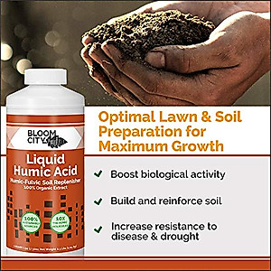 Organic Liquid Humic Soil Health Formula, Great for Houseplants, Gardens and Lawns, by Bloom City, Gallon (128 oz) Concentrated Makes 120+ Gallons