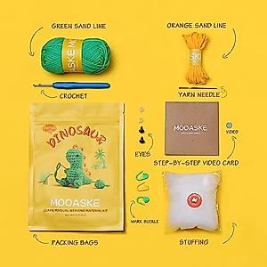 Mooaske Crochet Kit for Beginners with Crochet Yarn - Beginner Crochet Kit for Adults with Step-by-Step Video Tutorials - Crochet Kits Model Dinosaur