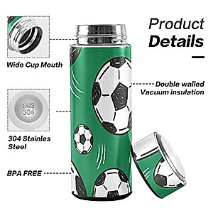 CaTaKu Green Footballs Water Bottle Insulated 16 oz Stainless Steel Flask Thermos Bottle for Coffee Water Drink Reusable Wide Mouth Vacuum Travel Mug Cup