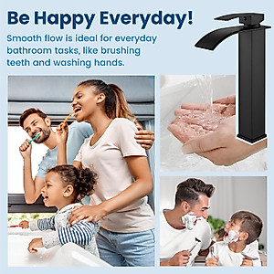 Airuida Vessel Sink Faucet, Matte Black Waterfall Spout Bathroom Faucet, Tall Single Handle One Hole Bowl Mixer Tap, Waterfall Spout Lavatory Vanity with Pop Up Drain