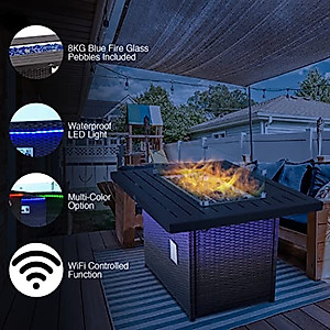 BENAIYA Patio Fire Pit Table 44x 32x 26, 50000 BTU Gas Heater for Gardens, Outdoor Firepit with Wind Guard, Stainless Steel Burner & Brown Rattan Body