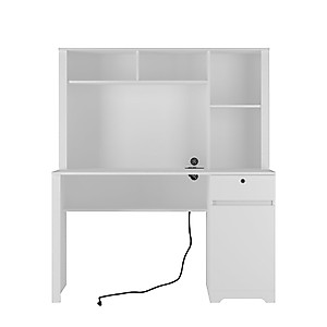 Holaki Computer Desk with Hutch & Bookshelf,Wood Executive Desk Teens Student Desk Writing Laptop Home Office Desk with Drawers,3 AC Outlets and 2 USB Charging Ports,Study Laptop Table for Home(White)