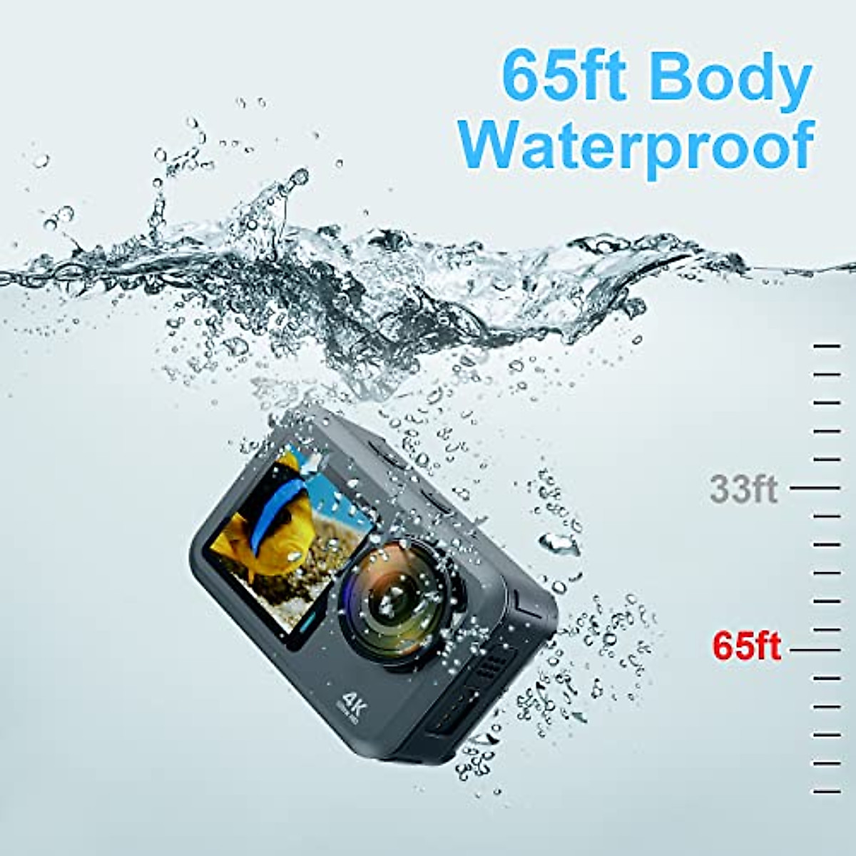 PEGY Dual Screen 4K Action Camera 60FPS 65ft Sports Camera,Underwater Camera for Snorkeling,6 Axis EIS,WiFi Touch Screen with 2 Batteries,32GB Memory Card,Helmet Mounting Accessories