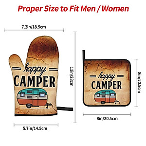 YIFTD Oven Mitts and Pot Holders Sets of 4 Vintage Camping Washable Kitchen Gloves Waterproof Oven Gloves and Hot Pads for Baking Cooking Grilling BBQ