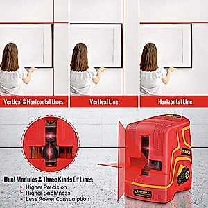 SNAN 98 Feet Laser Level Self-Leveling Horizontal and Vertical Cross-Line Laser, Three Modules with 2 Laser Heads, Pulse Mode, Magnetic Support and Carrying Pouch, 360° Rotating, IP54