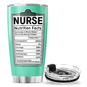 JENOIS Nurse Nutrition Facts, Tumbler 20 Oz With Lid And Straw, Women Coffee Nurses Week School For Nursing Cups Tumblers, Nurse Gifts