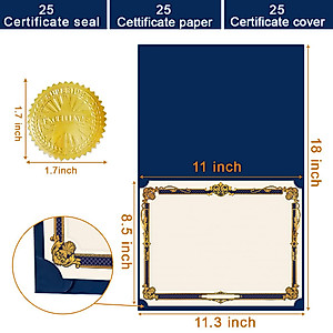75 Pcs Certificate Kit, 25 Gold foil Certificate Holders & 25 Certificate Paper & 25 Certificate Seals Stickers for Graduation Diploma, Award Accomplishment.