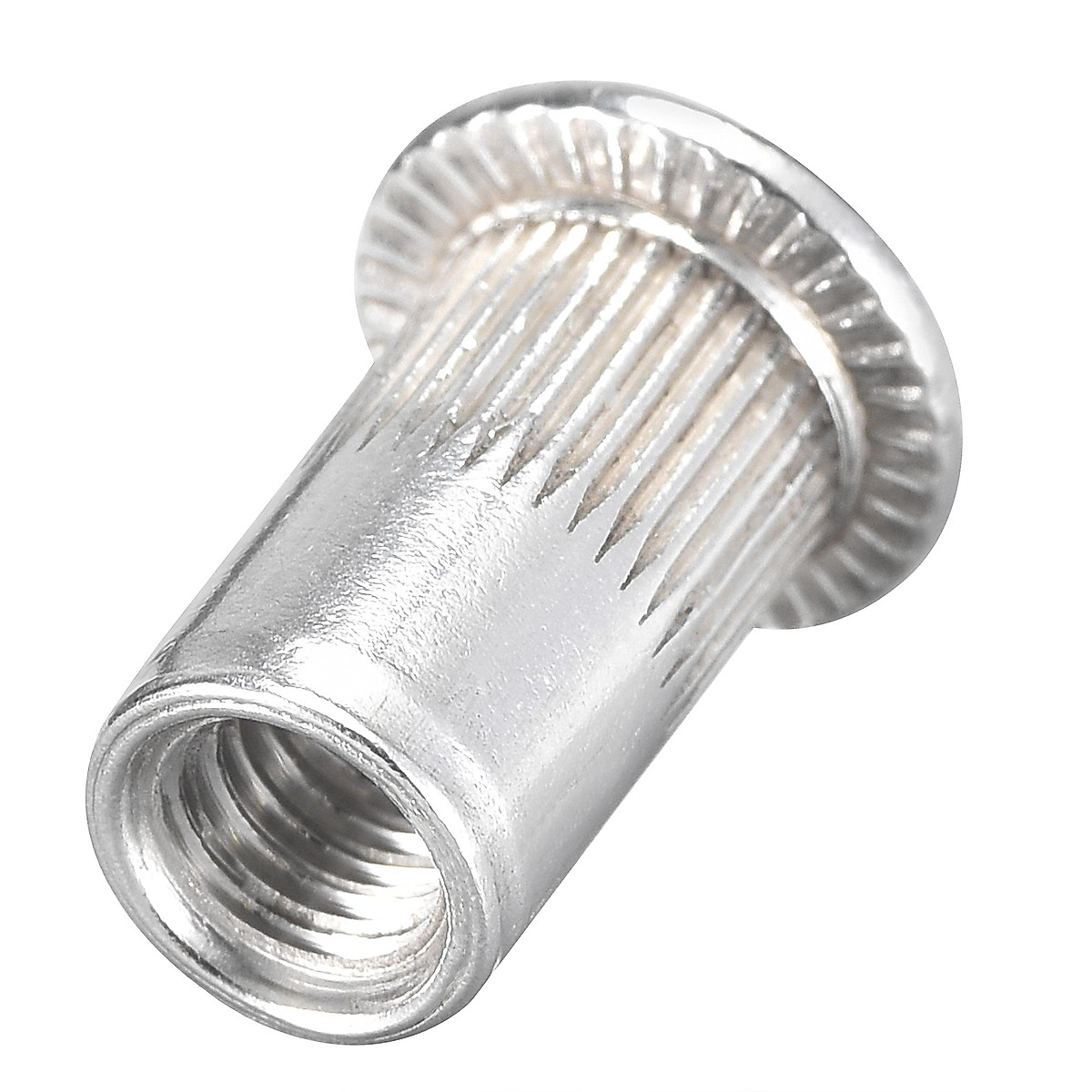 uxcell #10-32 Rivet Nuts Aluminium Alloy Knurled Flat Head Threaded Insert Nut Silver 50pcs