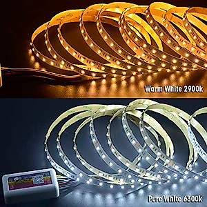 24VDC RGB+CCT 5 Chips in 1 Super Bright LEDs Flexible LED Strip Lights, High CRI 85 Color Changing+Tunable White Non-Waterproof 5050 RGBWW LED Tape Lights, 300LEDs 16.4feet Roll for Home Lighting