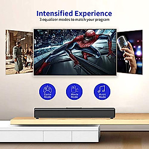 LIPEILA Soundbar for TV with Bluetooth 50W Speakers for TV Home Theater Audio Surround Sound System Small Sound Bar with Subwoofer for TV PC Projectors Tablets,Remote Control,Opt/AUX/USB/HDMI (Brown)