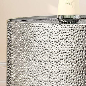 Christopher Knight Home Rache Modern Round Coffee Table with Hammered Iron, Silver, 26. 00” L x 26. 00” W x 17. 25” H