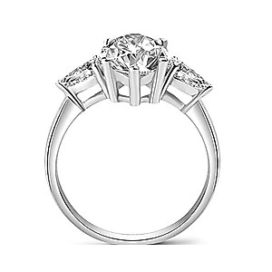 AINUOSHI Rhodium Plated 925 Sterling Silver Marquise Solitaire Cubic Zirconia CZ 3-Stone Anniversary Engagement Wedding Ring (6.5)
