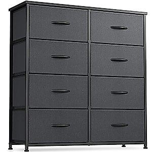 CubiCubi Dresser for Bedroom, 8 Drawer Storage Organizer Tall Wide Dresser for Bedroom Hallway, Sturdy Steel Frame Wood Top, Black Grey