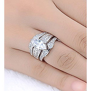 Ginger Lyne Collection Three Ring Bridal Engagement Ring Wedding Band Set Size 7