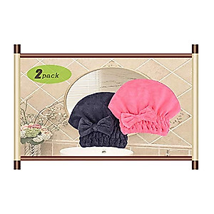 MAYOUTH Microfiber Hair Drying Towels Head wrap with Bow-knot Shower Cap Hair Turban hairWrap Bath Cap For Curly Long & Wet Hair gift for women 2pack