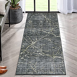 RUGSREAL Area Rug 2x6 Runner Rug Kitchen Mat Vintage Floral Runner Rug Entrance Foldable Rug Washable Hallway Entry Carpet Non Slip Rugs Farmhouse Living Room Bathroom Bedroom Dining Room,Grey
