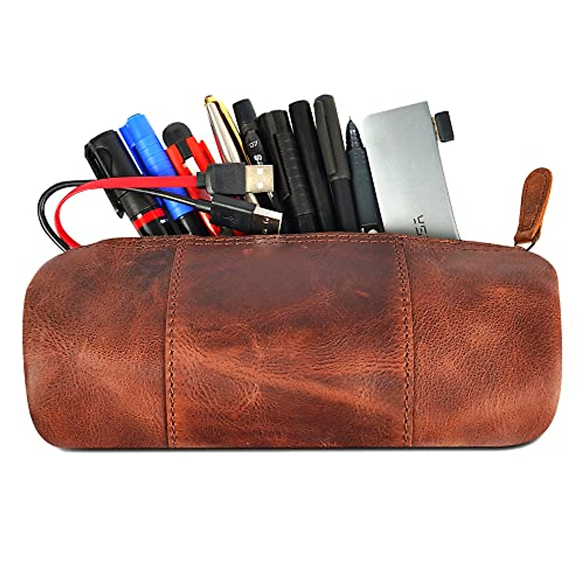 The Antiq Make-up Pouch, Leather Zipper Pouch, Leather Pencil Case, Marker Pouch