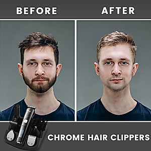Chrome Hair Clippers & Beard Trimmer for Men, Waterproof Body All in 1 Multi-Grooming Kit, Cordless Hair Trimmer, Mustache, Nose & Ear Shaver, USB Rechargeable & LED Display