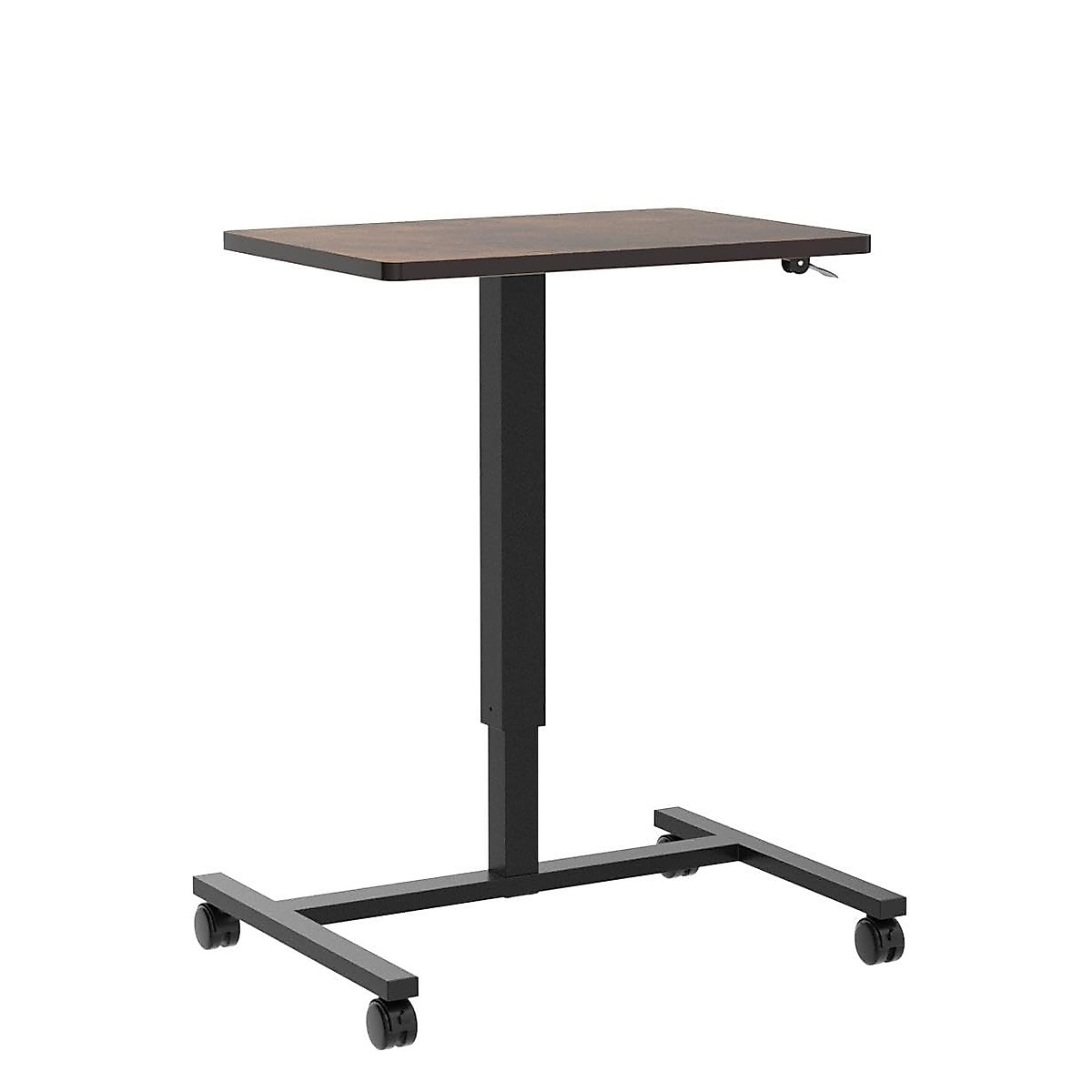 Mobile Standing Desk, 28x20 Pneumatic Laptop Height Adjustable Sit to Stand Table with Lockable Wheels and Gas Spring Riser (Rustic Brown)