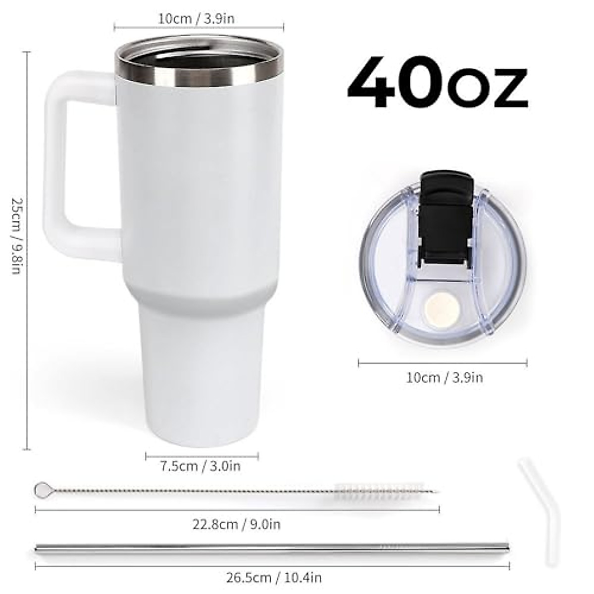 Hope Fight Believe - Breast Cancer 40oz Water Bottle Double Wall Insulated Tumbler with Handle Leakproof Travel Mug White-style