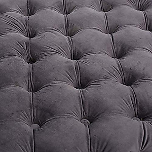 Great Deal Furniture Melvek Modern Glam Button Tufted Velvet Ottoman, Gray and Dark Brown