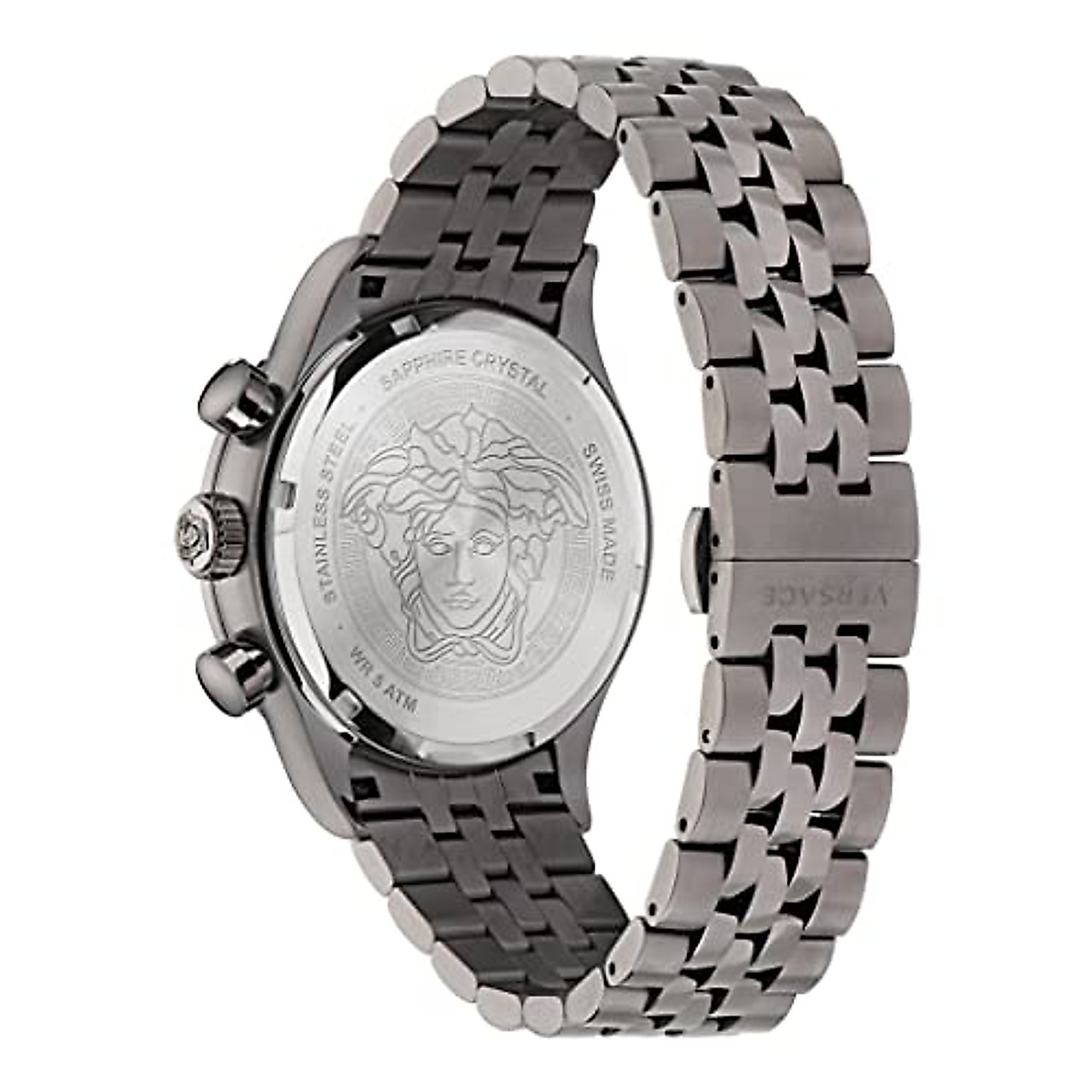 Versace Hellenyium Collection Luxury Mens Watch Timepiece with a Grey Bracelet Featuring a Grey Case and Blue Dial