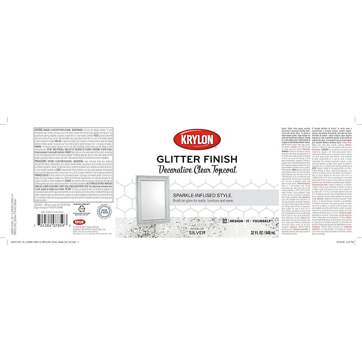 Krylon K03911000-14 Glitter Finish Quart, Metallic, 32 Fl Oz (Pack of 1), Silver