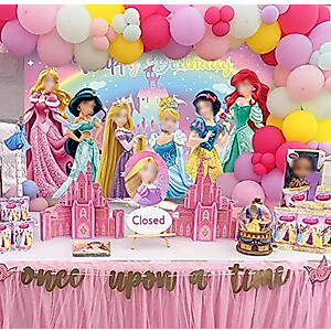 Princess Birthday Backdrop Princess Theme Photography Background Girls Party Supplies Princess Baby Shower Decorations Cake Table Banner Kids Photo Booth Props 6x4FT