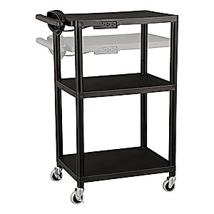 Norwood Commercial Furniture Mobile Utility AV Cart with Power Strip and Casters, Rolling Presentation and Media Cart on Wheels, Black