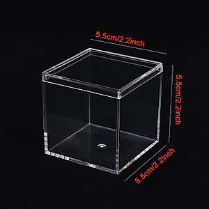 Dayaanee Acrylic Box with Lid, 4 Pack Small Square Acrylic Container Plastic Square Cube Containers with Lid Storage Box 2.2x2.2x2.2Inch/55X55X55mm for Candy Pill and Tiny Jewelry