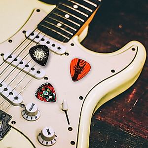 Guitar Picks 24 Pack Thin, Medium, Heavy & Extra Heavy Picks with Tin Box,Variety Pack Artistic Celluloid Guitar Pick for Bass Electric Guitar Acoustic Guitar Lovers Gift (Mix-2)