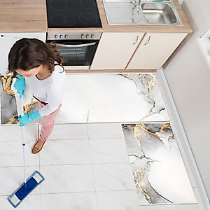 OBUSATT Marble Kitchen Rug and Mat Non-Slip Washable Marble Farmhouse Mats for Absorbent, Easy Clean Thick Kitchen Mat Set for Home, Office, Sink, Laundry Floor