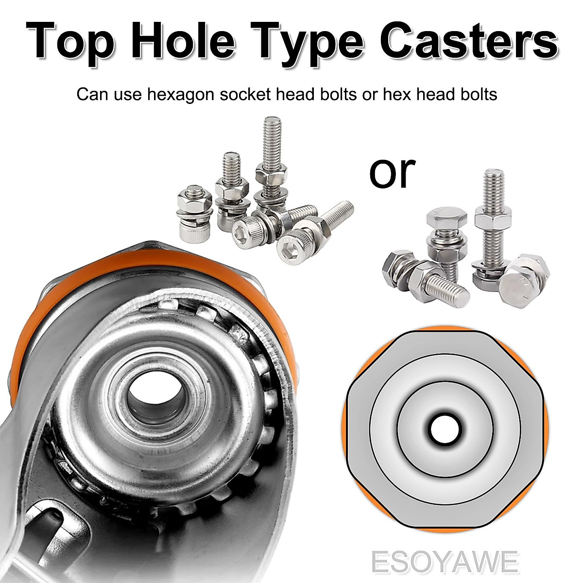 Heavy Duty TPE Rubber Swivel Caster Wheel 4 Pcs, Ø 3in 4in 5in Silent Furniture Replacement Casters, Suitable for M12 Type Bolts Top Hole Type Caster Wheels with Brakes