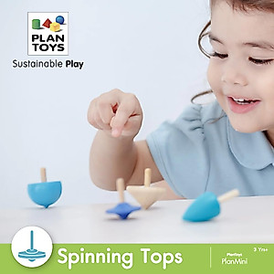 PlanToys Wooden Spinning Tops (4132) | Sustainably Made from Rubberwood and Non-Toxic Paints and Dyes | PlanMini Collection