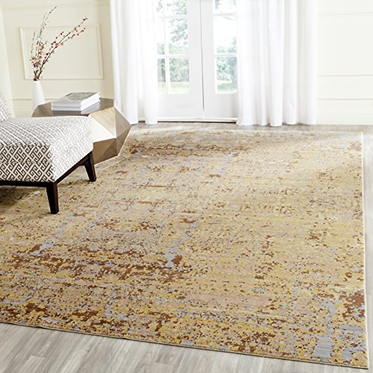Safavieh Mystique Collection Area Rug - 8' x 10', Gold & Multi, Modern Abstract Distressed Design, Non-Shedding & Easy Care, Ideal for High Traffic Areas in Living Room, Bedroom (MYS971C)