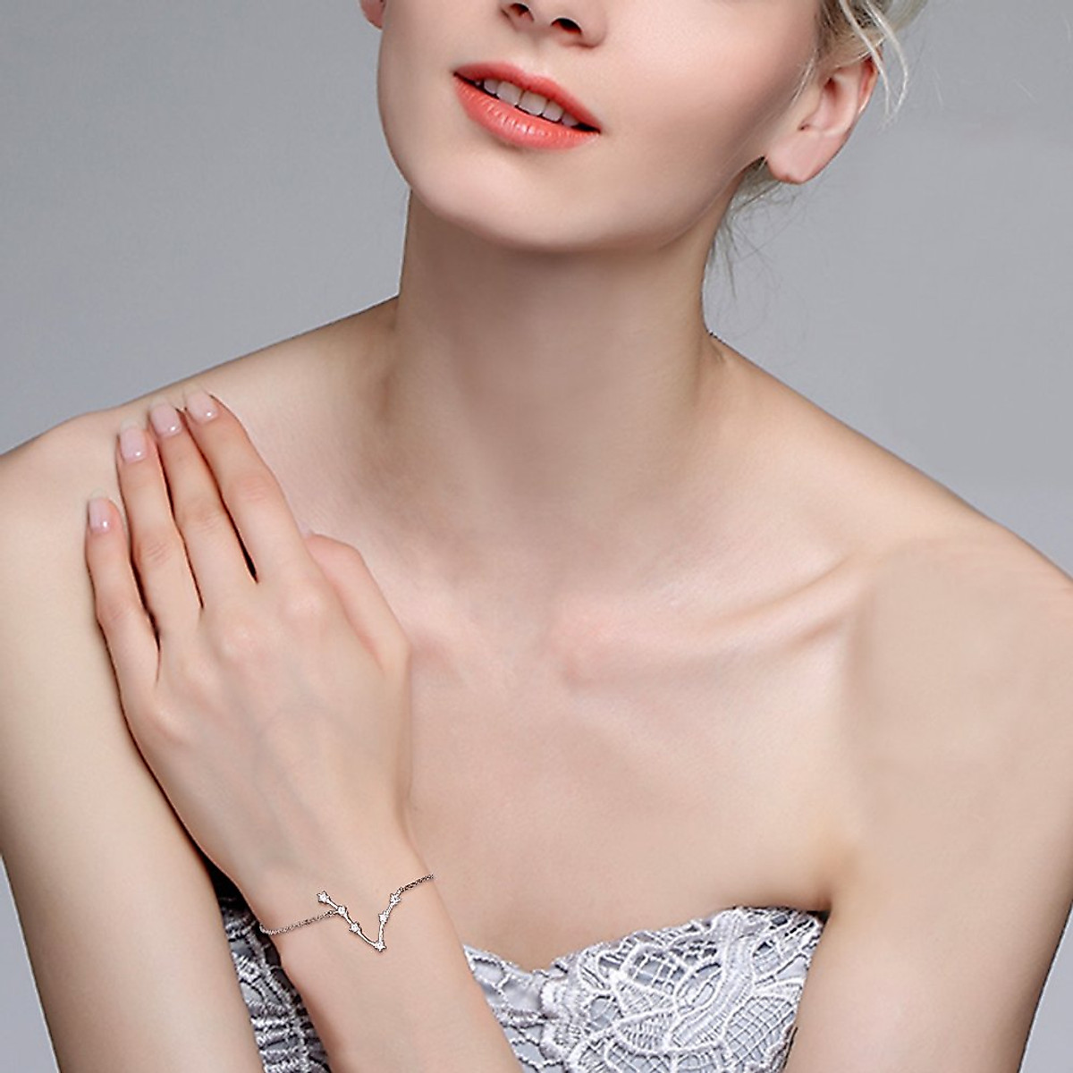 BriLove 925 Sterling Silver Bracelet -"Pisces" Constellation Zodiac 12 Horoscope Astrology Women CZ Link Bracelet Clear April Birthstone