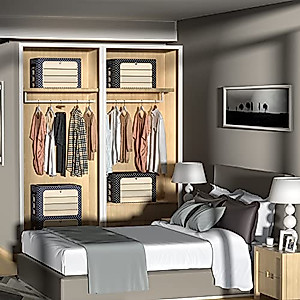 3 Pack Clothes Storage Organizer Bins - Foldable Metal Frame Storage Bins Stackable Oxford Cloth Fabric Container Organizer Set with Carrying Handles and Clear Window (Large-66L, Black Dots)