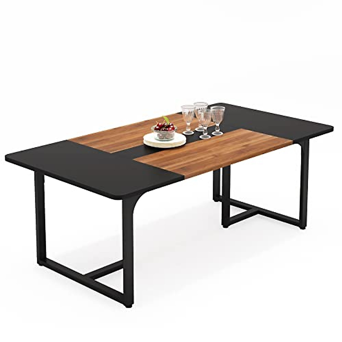 Tribesigns 70.87‘’ Dining Table, Industrial Kitchen Table for 8 Person, Rectangular Dinner Table with Strong Metal Frame, Wooden Large Long Dining Room Table for Big Family