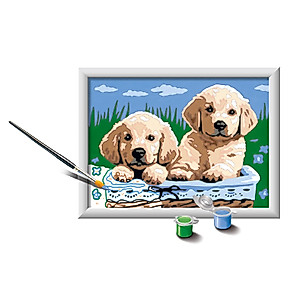Ravensburger CreArt Cute Puppies Paint by Numbers Kit for Kids - Engaging Art Craft Set | Canvas & Acrylic Paints | Ideal for Developing Art Skills | Suitable for Ages 7+, 24 x 18 cm